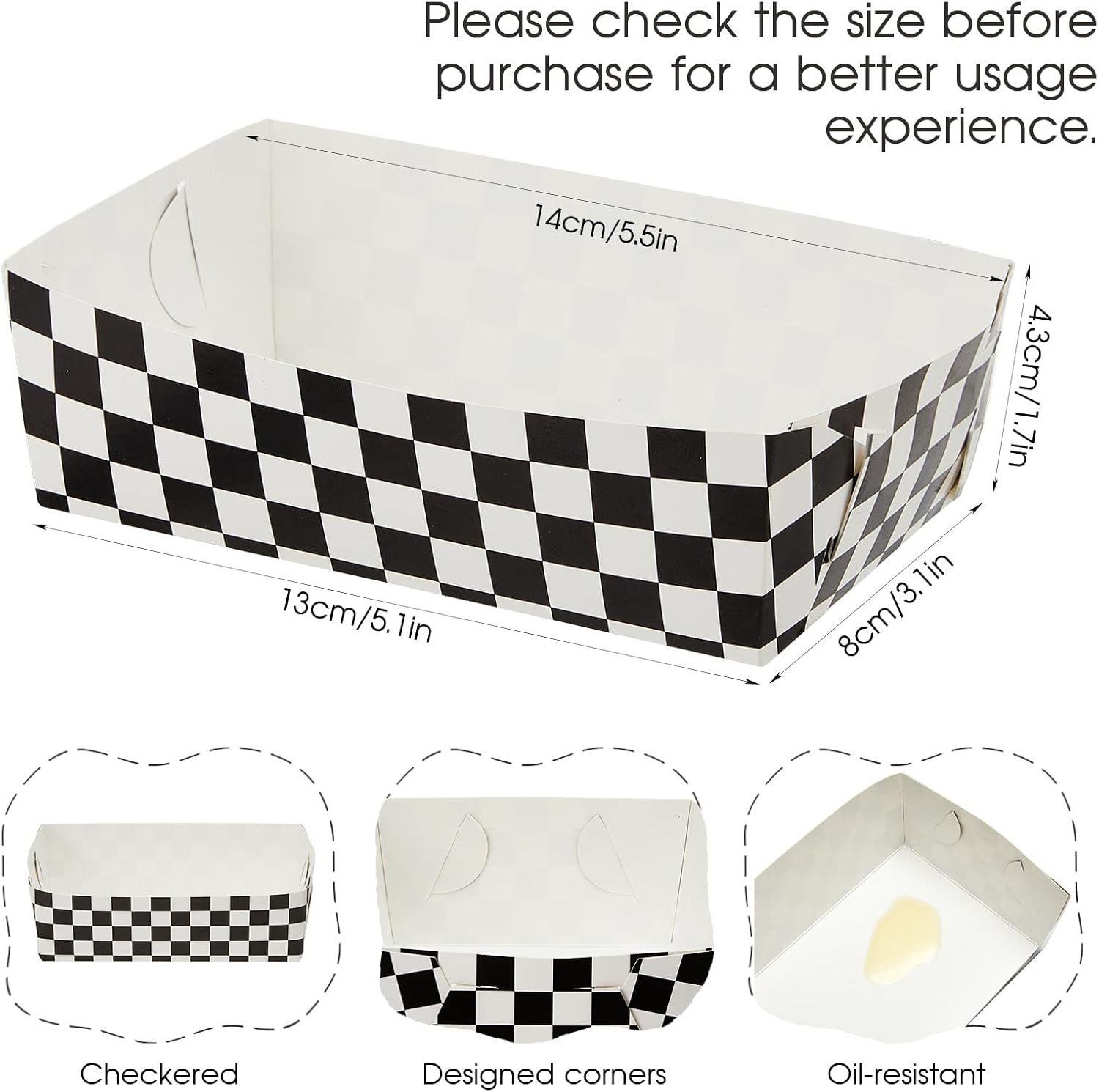 100 Count Black and White Checkered Paper Food Trays - China Paper ...